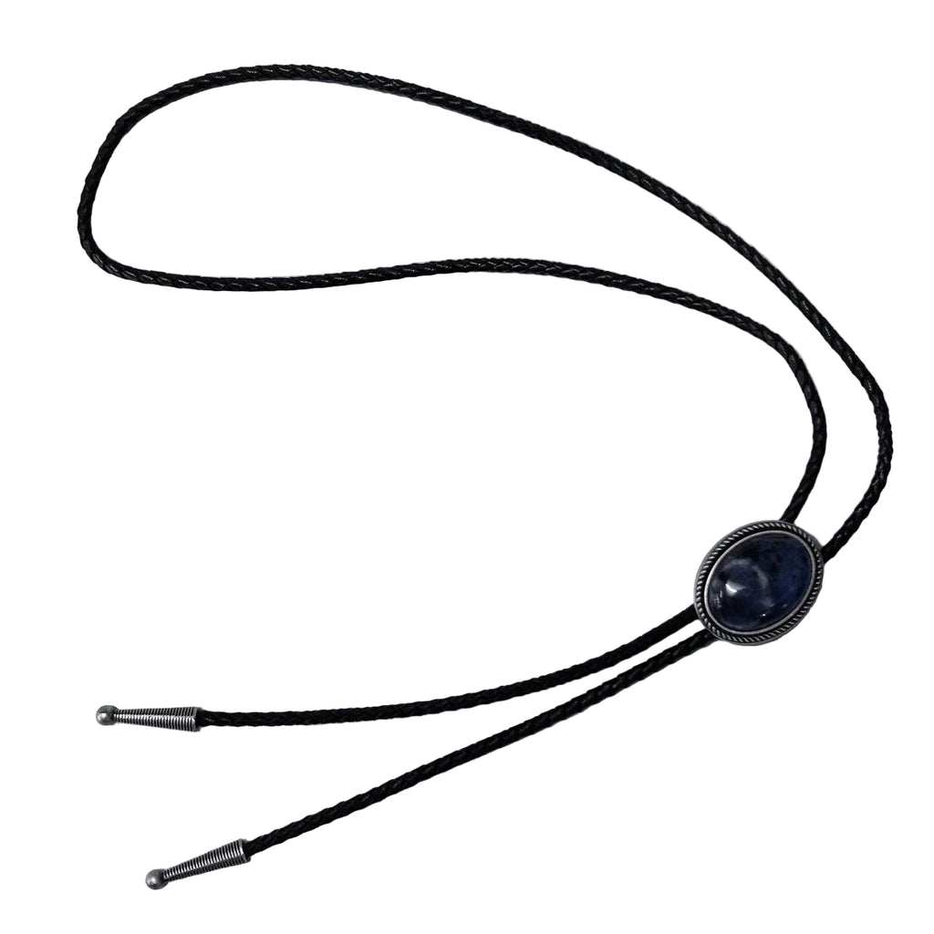 Bolo Tie Blue Plessite Stone Oval With Each Genuine Leather Platt ...