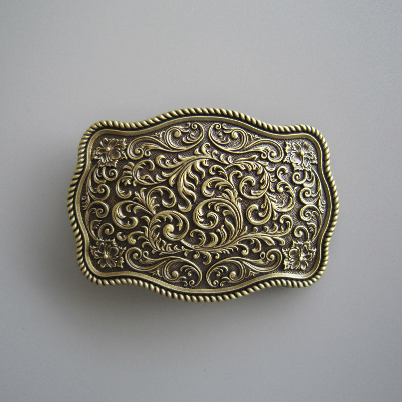 Bronze Plated Western Flower Pattern Rectangle Belt Buckle – Famous ...