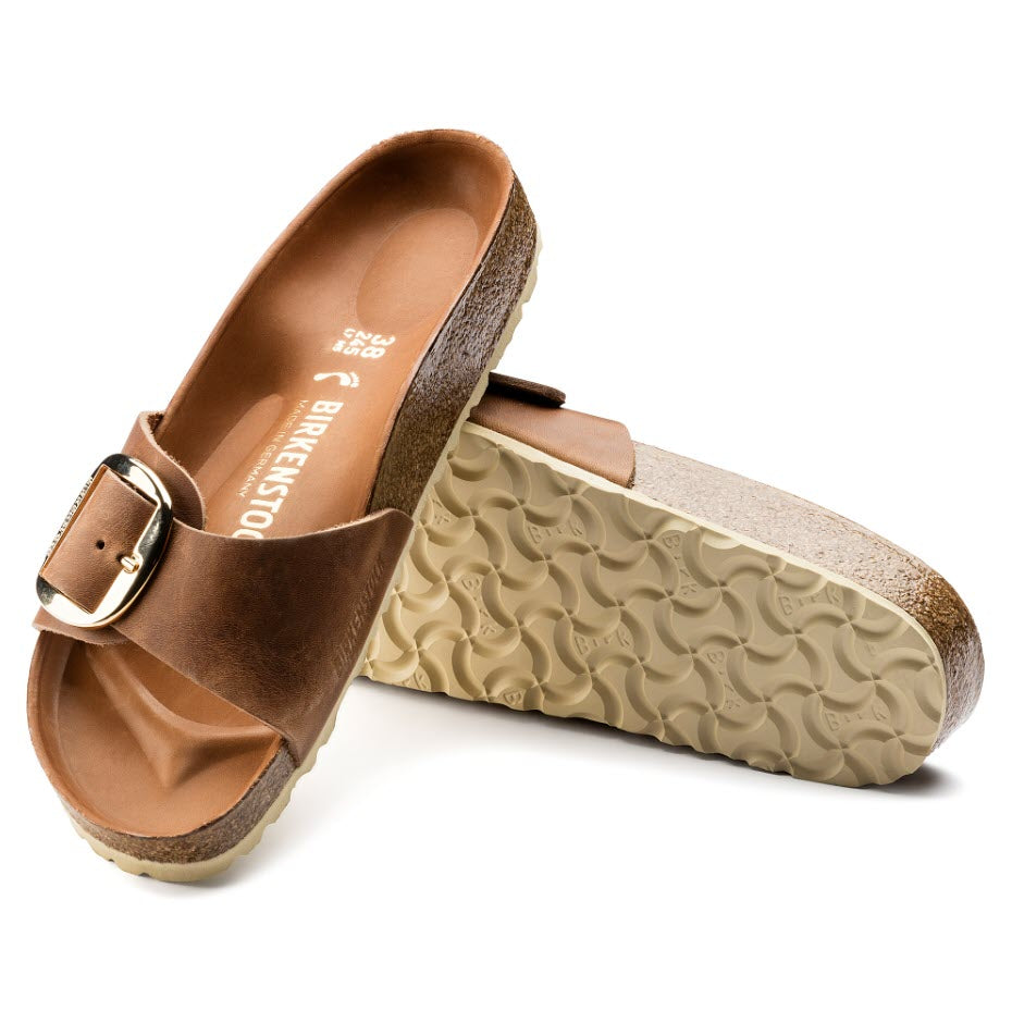 Birkenstock Madrid Big Buckle Natural Oiled Leather Cognac – Famous ...