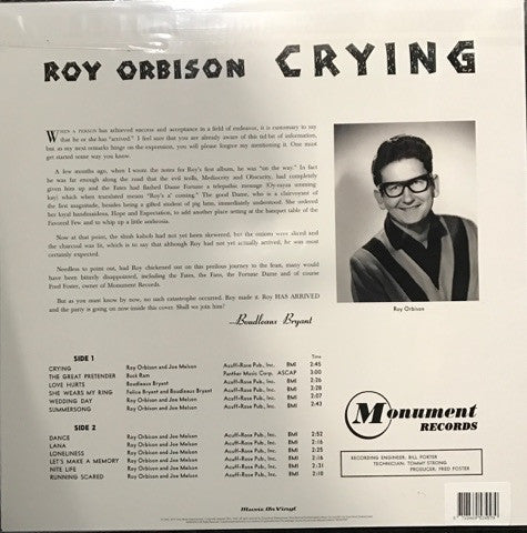 Roy Orbison Crying Vinyl LP – Famous Rock Shop